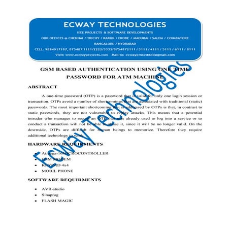 Gsm based authentication using one time password for atm machine | DOCX | Internet | Computing