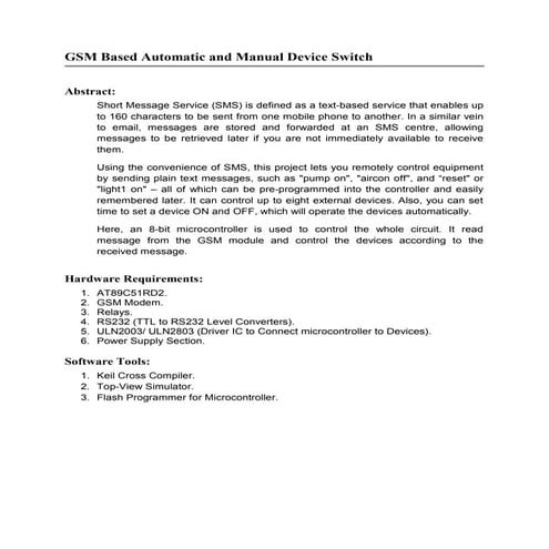 Gsm based automatic & manual device switch | PDF