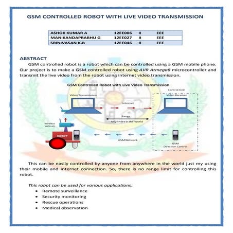 Gsm controlled robot abstract | PDF