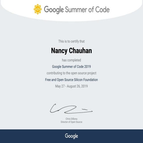 GSoC 2019 certificate for Nancy Chauhan | PPT