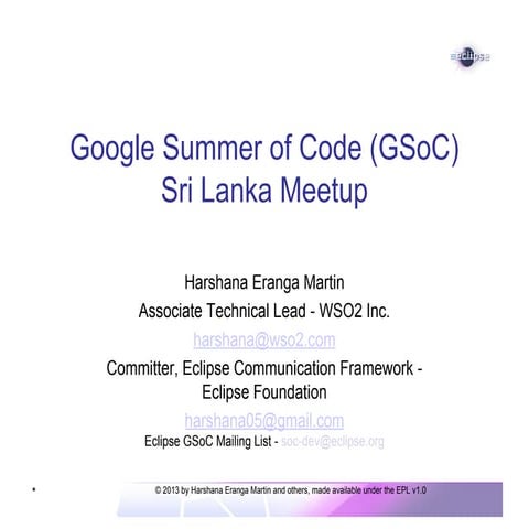 GSoC Sri Lanka Meetup - Introduction to GSoC | PPT | Free Download