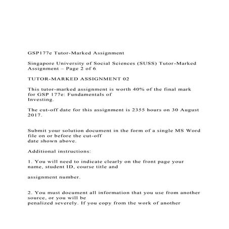 GSP177e Tutor-Marked Assignment Singapore University o.docx | Stocks and Bonds | Personal Investing