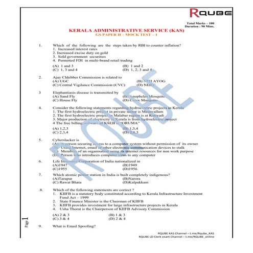 Kerala Administrative Service (KAS) GS Paper 2 Mock Test Questions | PDF