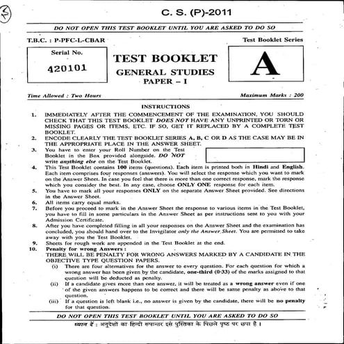 GENERAL STUDY paper i-2011 | PDF