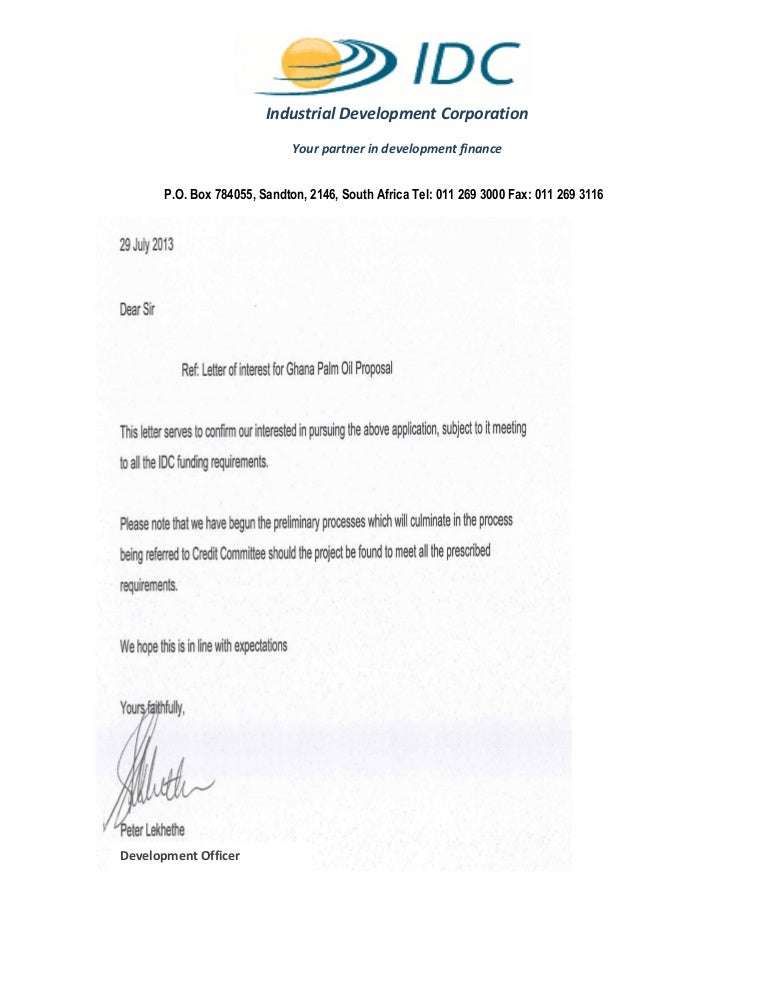 GSR - International Development Corporation (IDC) Letter of Interest