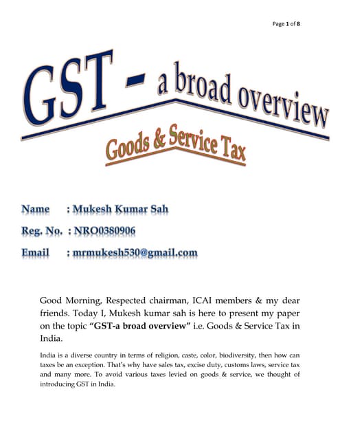 Gst introduction | PDF | Personal Taxes | Personal Finance