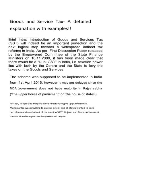 Goods and service tax - GST- A detailed explanation with examples | PDF