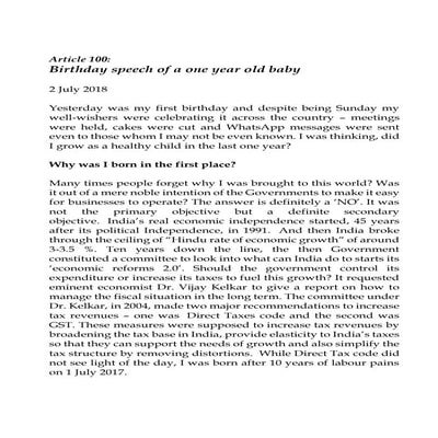 GST Pulse (Article 100) - Birthday speech of a one year old baby | PDF
