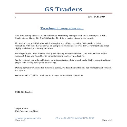 Gs trader letter head | DOCX
