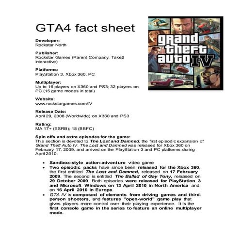 Gta4 fact sheet | DOCX