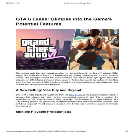 GTA 6 Leaks-Glimpse into the Game's Potential Features | PDF