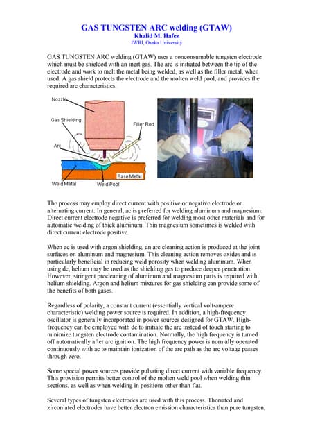 Gass tungsten Arc Welding (GTAW)/ Tungsten Inert Gas Welding (TIG ...