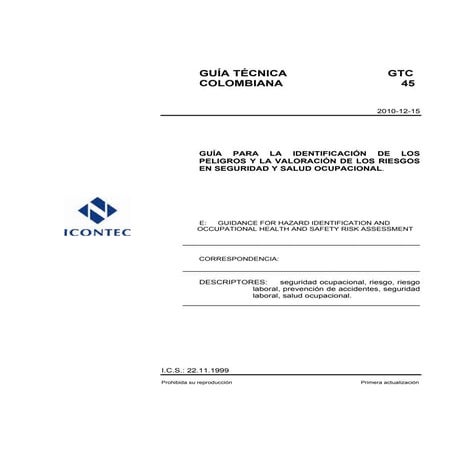 Guía Técnica Colombiana GTC 45 para Identificación y Valoración de ...