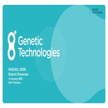 Genetic Technologies Biotech Showcase Presentation - w/COVID | PPT