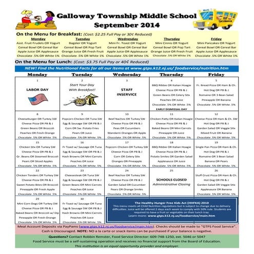 Galloway Township Middle School lunch menu | PDF