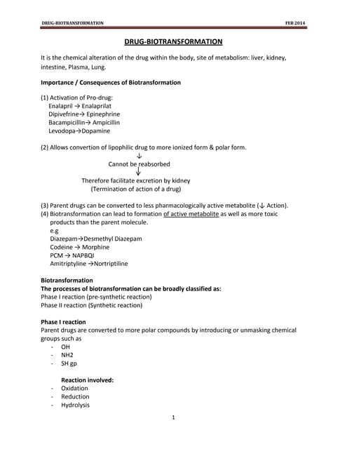 Drug metabolism : Biotransformation | PPTX