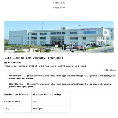 GU Geeta University Panipat | Programs, Fees, Eligibility & Placements ...