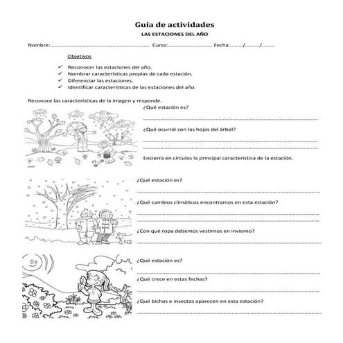 Hoja De Trabajo Sobre Las Estaciones En Español