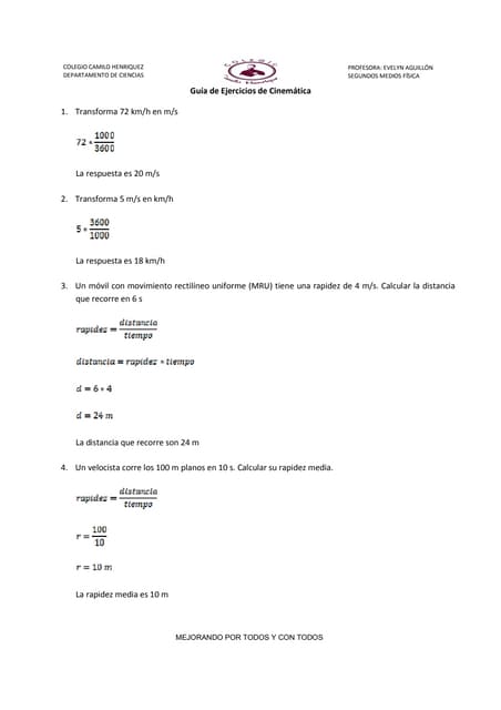 Ejercicios de MRU | PDF
