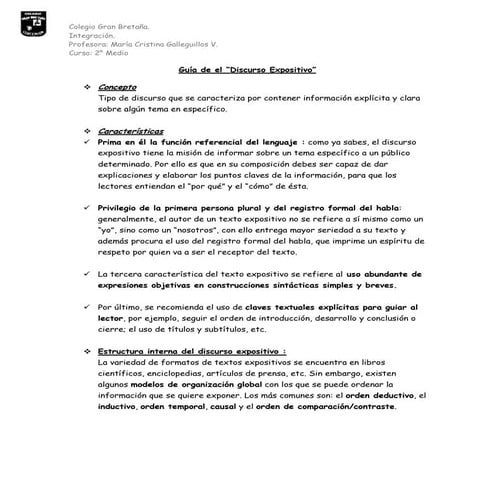 Guía de el discurso expositivo . 2° Medio | DOCX