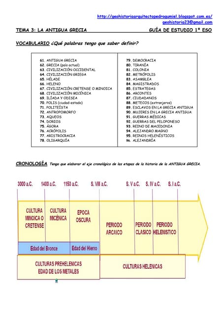1º ESO Vocabulario Tema 3 LA ANTIGUA GRECIA | PDF