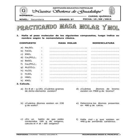 Hoja De Trabajo De Masa Molecular