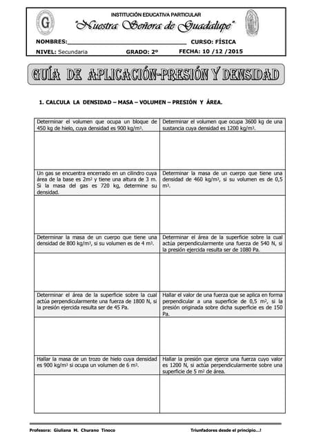 Hojas De Trabajo De Densidad De La Escuela Secundaria Con Respuestas