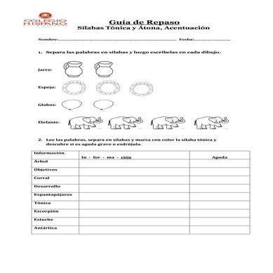 Guía de repaso sílaba tónica y acentuación | DOC