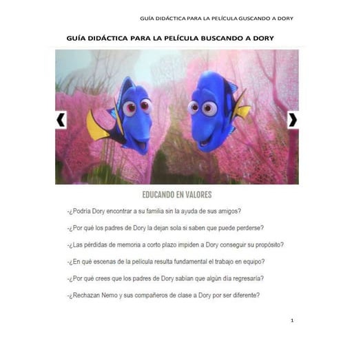 Guía didáctica para la película buscando a dory | DOCX
