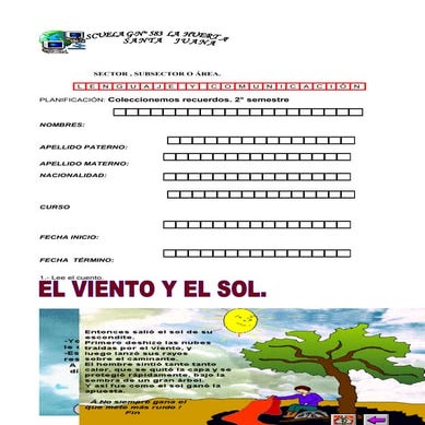 Fichas De Fábulas Sobre El Viento Y El Sol 🌞 Vacaciones,