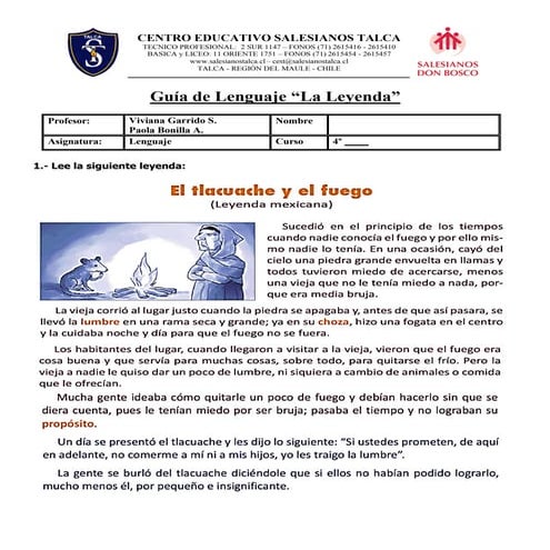 GUÍA LENGUAJE 05 ABRIL GUÍA SOBRE LA LEYENDA | PDF