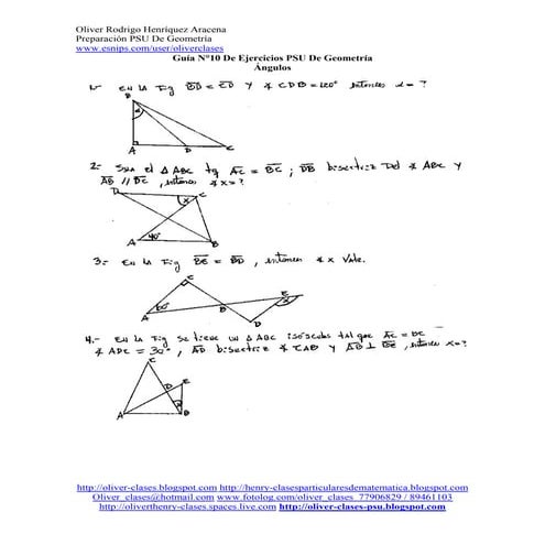 GuíA N°10 De Ejercicios Psu De Geometria áNgulos | PDF