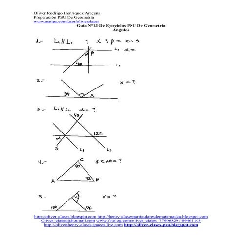 GuíA N°13 De Ejercicios Psu De Geometria áNgulos | PDF