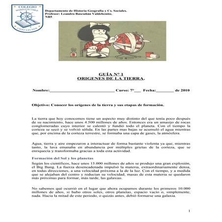 Guía n 1 origenes de la tierra 7 basico | DOC