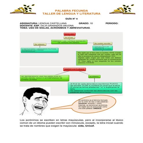 Guía n°4 uso de siglas, acrónimos y abreviaturas | PDF