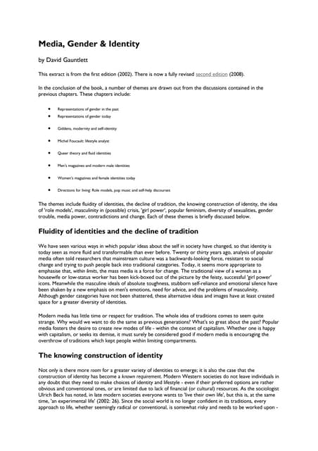 David Gaunlett Identity and media representation | PPTX