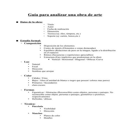 Guía para el analisis de una obra de arte | PDF