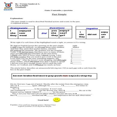 Guía past simple cont y ejerc | DOC
