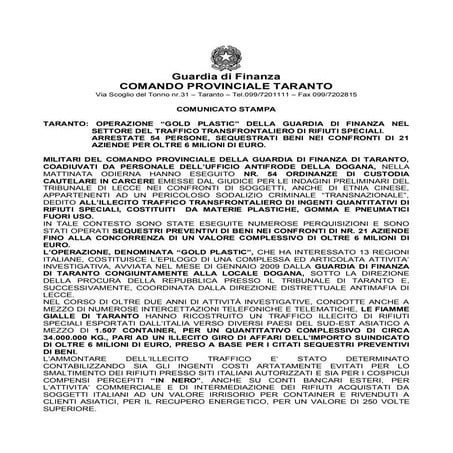 Guardia di finanza operazione gold plastic | PDF