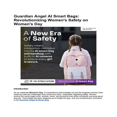 Guardian Angel AI Smart Bags: Revolutionizing Women's Safety on Women's ...