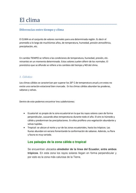 ACTIVIDADES CLIMAS Y ZONAS BIOCLIMÁTICAS 1º ESO | PDF