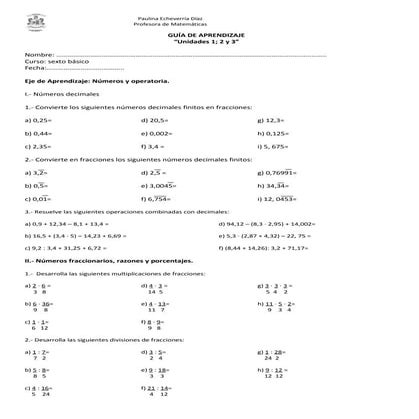 Guía multiplicación y división de números decimales | DOC
