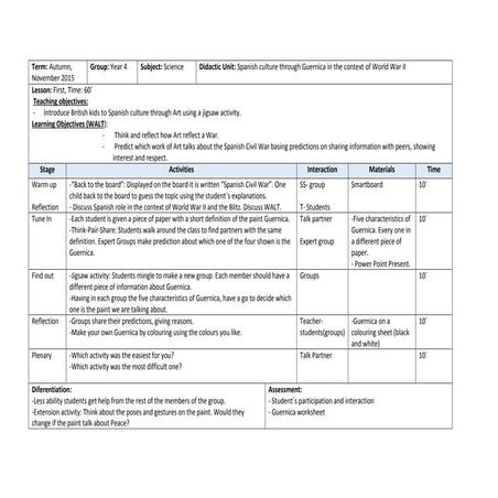 Guernica lesson plan | DOC | Painting | Arts and Crafts
