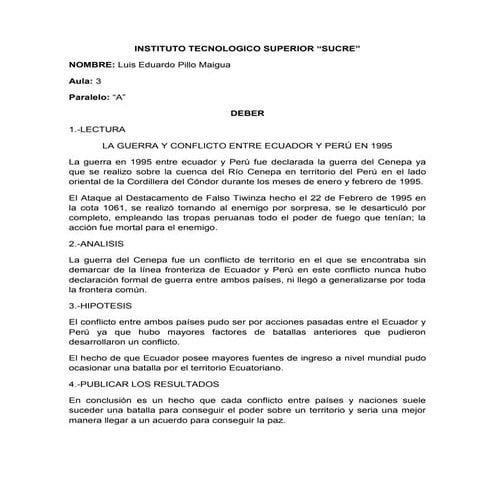 Guerra entre ecuador y peru en 1995 | DOCX