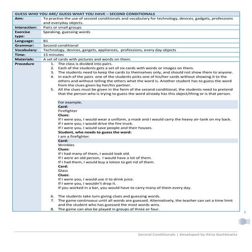 EFL Game - Guessing game to practise second conditionals | PDF