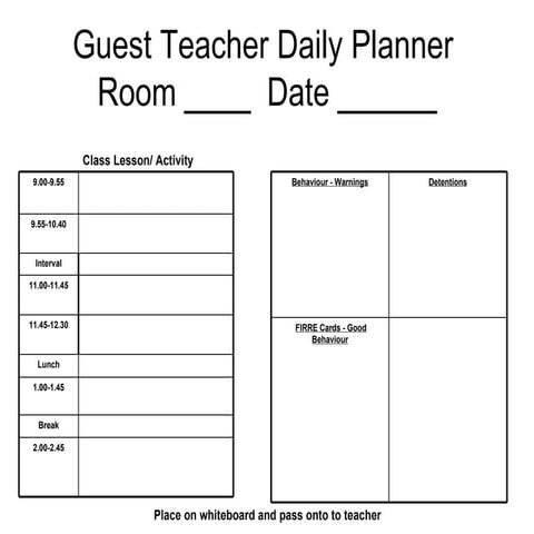 Guest teacher daily planner room | PPT
