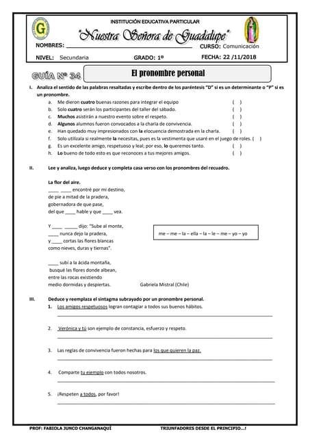 Guia pronombres personales | PDF