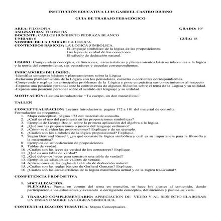 Guia 17 lógica clásica filosofía 10° colcastro 2014 | DOCX