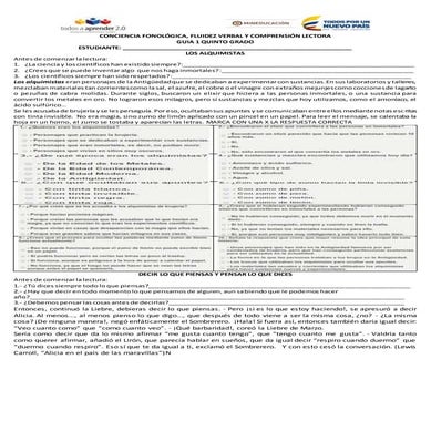 Guia 1 de fluidez y comprension textual 5° | DOCX