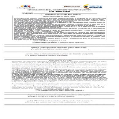Guia 2 de fluidez y comprension textual 3° | DOCX